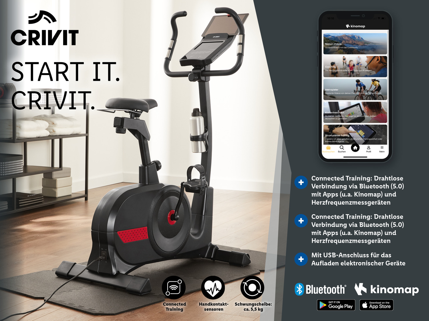 crivit Ergometer, Connected Training, 16 Programme