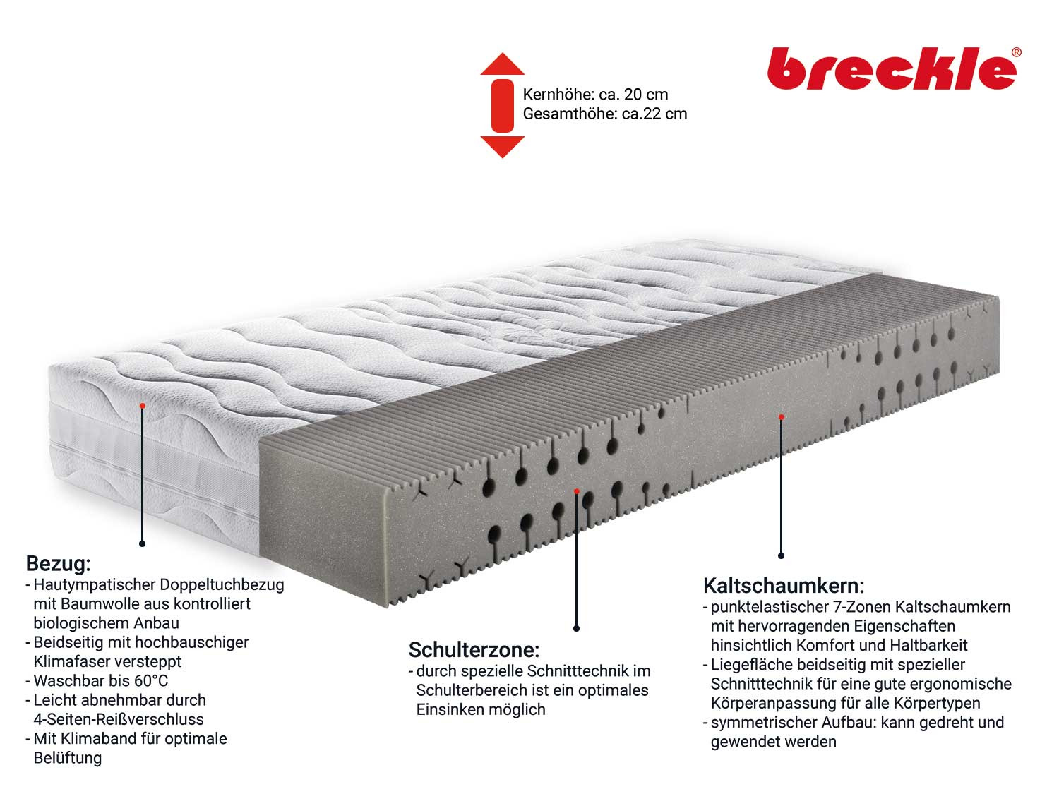 Breckle 7-Zonen Kaltschaum-Matratze »Pro Body S 592«,